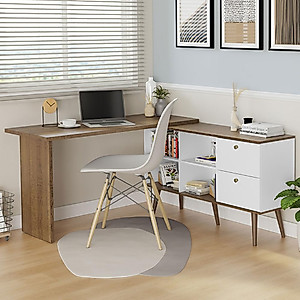 Madesa Modern L Shaped Desk 59 Inch with 2 Drawers and 4 Storage Shelves Home Office Corner Study Table Unit for Kids and Adults - White/Brown