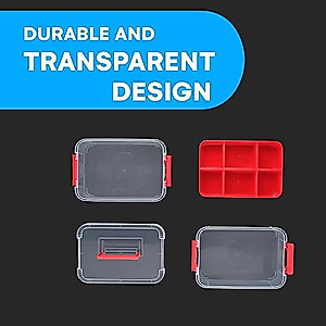 Bins & Things 2 Trays Stackable Storage Organizers Container with Compartments - Arts and Crafts Supply Box - Bead Plastic Organizer - Embroidery Thread Organizing Box - Multi-Divided Holder, Red