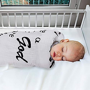 YLOVAN Baby Muslin Swaddle Blankets - ‘Child of God’ Quote - Christening, Baptism, Baby Shower, Godchild Gift for Newborn Boys and Girls (White, 47"x47")