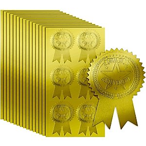 Zonon 200 Pieces Ribbon Embossed Seal and Gold Foil Certificate Seal Embossed of Achievement Ribbon Certificate Seals Stickers Envelope Gold Award Stickers