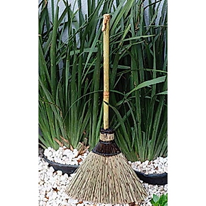 24" Short Elephant Eyelash Grass Natural Grass Broom Thai Broom Bamboo Stick Handle with Natural Holder in one Piece of Bamboo Housewarming Gift Cleaning Supplies Width of Sweeper Grass 7 - 8-inch