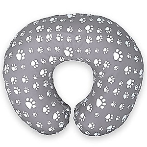 Mommy Leche Nursing Pillow Cover for Baby Girls and Boys | Soft Water Resistant and Machine Washable Fabric | Unisex Grey Paw Print Design | Great for Breastfeeding and Bottle Feeding Mothers