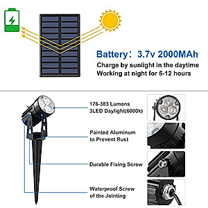 CREPOW Solar Spot Lights Outdoor, Solar Landscape Spotlights IP65 Waterproof 9.8ft Cable, Auto On/Off Outdoor Wall Lights for Garden Yard Driveway Porch Walkway Pool 6000K White 2 Pack