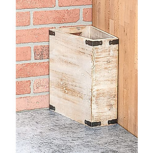 Red Co. 9.5” x 13” Small Corner Wooden Wastebasket Trash Can Bin with Cut-Out Handle in Whitewash Finish