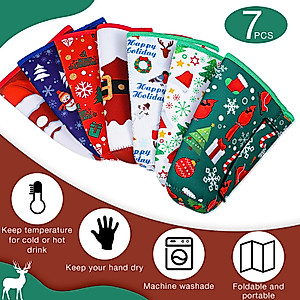 7 Pieces Christmas Coffee Sleeve Cup Reusable Iced Coffee Sleeve Insulator for Drinks Xmas Sleeve Mugs Cover Holders Santa Coffee Sleeve Tumbler Gift for 30 oz Cold Hot Beverages Milk Water
