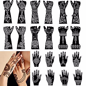 20 Sheets Large Henna Tattoo Stencils, Temporary Tattoo Templates for Hand Forearm Indian Arabian Glitter Airbrush Tattoo Stickers for Girls Woman