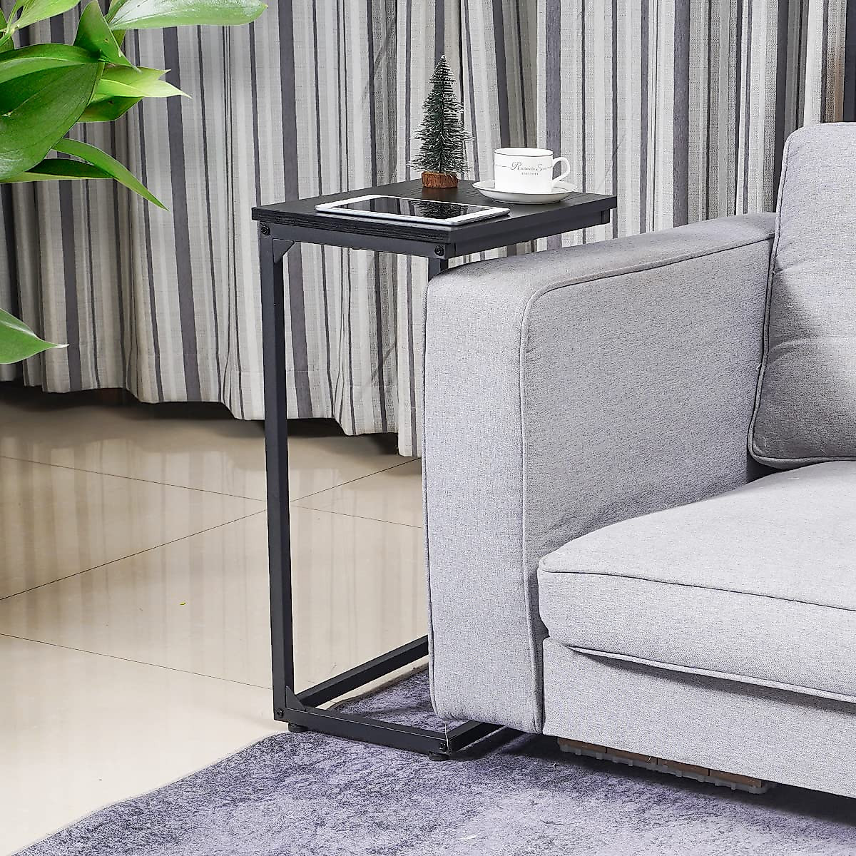 AMHANCIBLE C Shaped End Table Set of 2, Couch Tables That Slide Under, TV Trays, Side Tables for Living Room, Snack Table for Small Space, Black HET02BBK