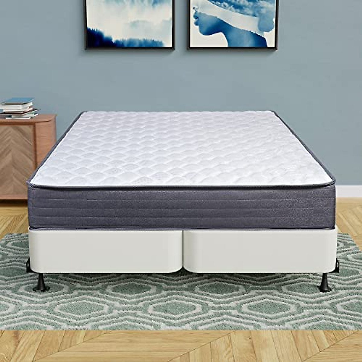 Treaton Full 9 Inch Hybrid Mattress in a Box for Medium Firm Support, Motion Isolation and Pressure Relief with 4" Split Box Spring Foundation, White