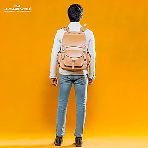 Handmade World Vintage Full Grain 20 Inch Blue Leather Laptop Large Backpack Casual Bookbag Daypack Camping Travel Rucksack Knapsack