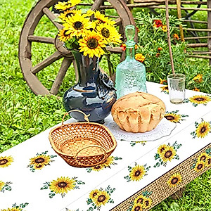 UOMNICUE Sunflower Party Tablecloth,2 PCS Plastic Sunflower Themed Yellow Floral Printed Table Cover Rectangular Table Cloth for Baby Shower Birthday Party Supplies Kitchen Dining Room Decoration