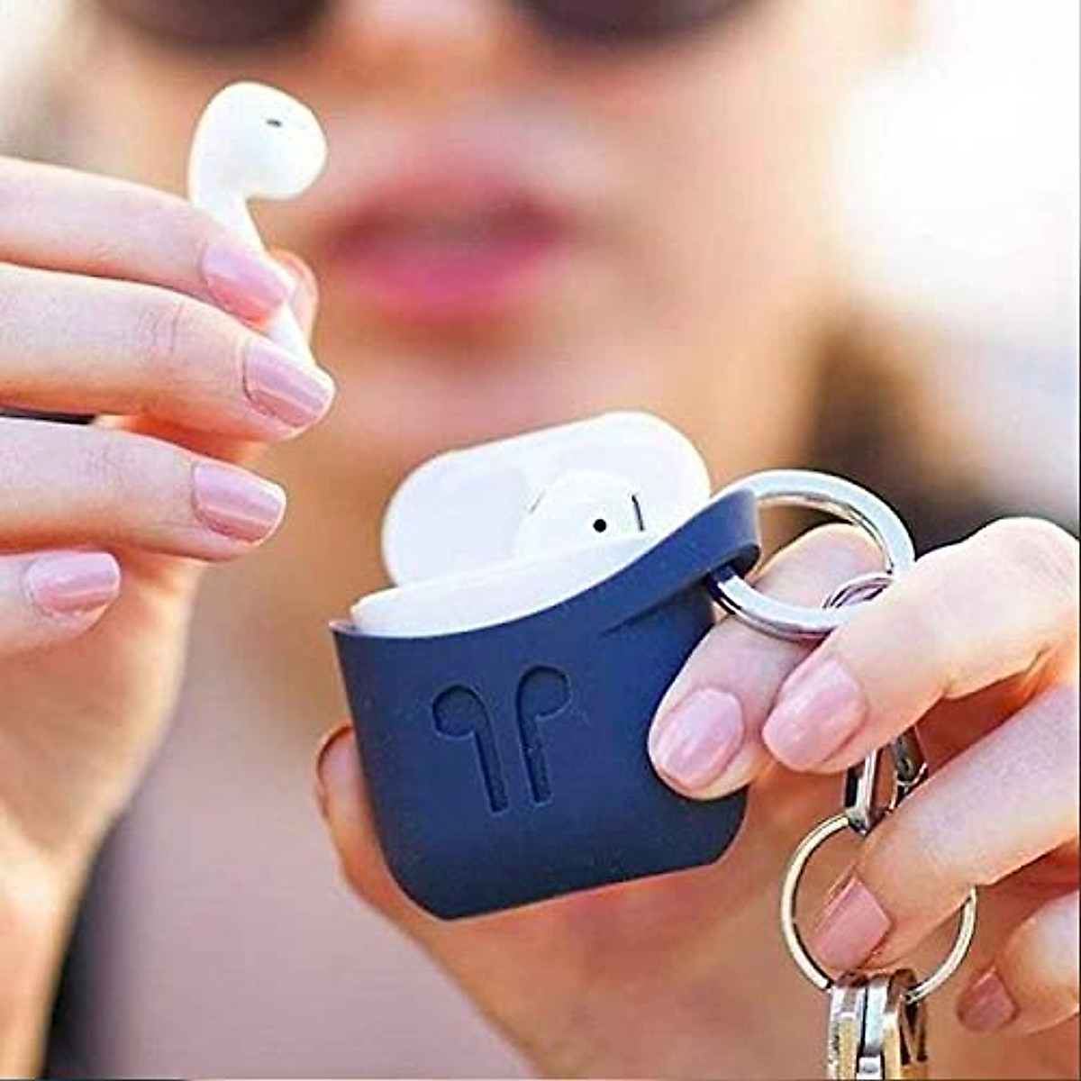 PodPocket Scoop AirPod Storage Case with Protective Translucent Silicone and Impact Protection Indigo Blue