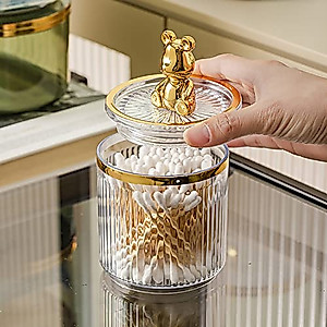 Worparsen Cotton Swab Storage Box, Transparent Smooth Edge with Lid, Dustproof Moisture-proof Store Cosmetics Desktop Organizer, Cotton Qtip Storage Box for Cotton Swabs Balls Makeup Pads Floss Orange