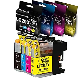 EASYPRINT (1xSET, BCMY) Compatible LC203XL Ink Cartridge Replacement for LC-201XL LC-203XL Used for Brother MFC-J4320DW, MFC-J4420DW, MFC-J460DW, MFC-J480DW, MFC-J680DW, MFC-J880DW, MFC-J885DW