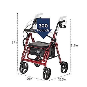 Drive Medical 795BU Duet Folding Transport Wheelchair and Rollator Walker, Burgundy