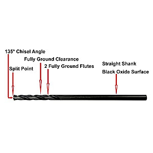 MAXTOOL 3/32"x12" 2pcs Identical Aircraft Extension Drills HSS M2 Extra Long Deep Twist Drill Bits Straight Shank Fully Ground Black; ACF02B12R06P2