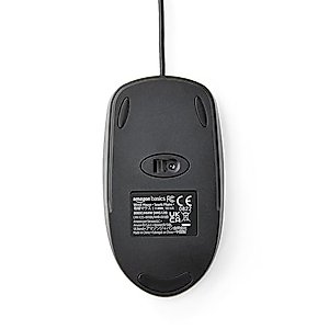 Amazon Basics 3-Button Wired USB Computer Mouse, Black - Pack of 30