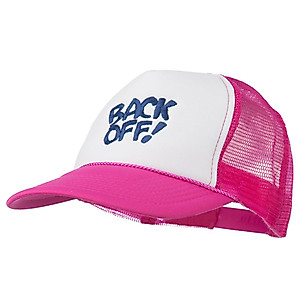 Back Off Embroidered Foam Mesh Cap - Hot Pink White OSFM