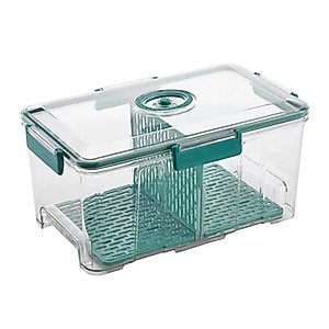 Iryreafer Refrigerator Vacuum Sealer Food-grade Material Container 1.5/2.5/7.5l Transparent Crisper with Detachable Drainage Plate Airtight Food Storage Box for Green A