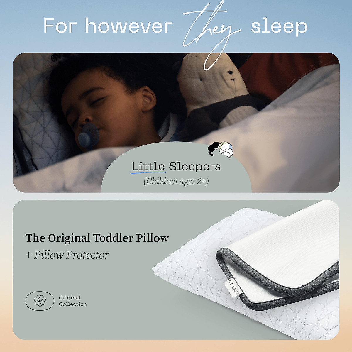 Coop Home Goods Original Adjustable Toddler Pillow and Ultra-Tech Waterproof Protector White Bundle, Breathable Mini Pillow for Kids with Adjustable Support and Premium Memory Foam