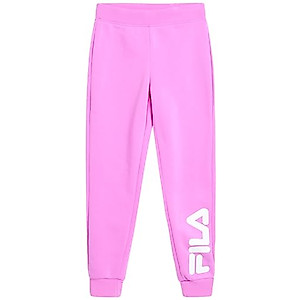 Fila Girls' Active Sweatsuit Set - 2 Piece Performance Fleece Hoodie Sweatshirt and Jogger Sweatpants - Activewear Set, 7-12, Size 7-8, Pink