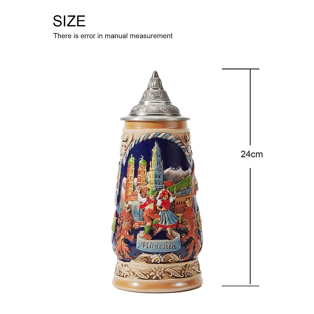 HAUCOZE Beer Stein Mug German Munich Bavarian Drinking Stanley Viking Tankard with Petwer Lid for Birthday Gifts Men Father Husband 1.0Liter