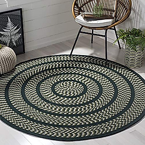 SAFAVIEH Braided Collection 4' Round Ivory / Dark Green BRD401B Handmade Country Cottage Reversible Area Rug