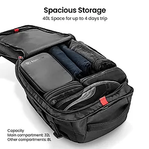 tomtoc Travel Backpack 40L, TSA Friendly Flight Approved Carry-on Luggage Hand Backpack, Water-resistant Lightweight Business Rucksack, Durable Large Weekender Bag Daypack Fits 17.3 Inch Laptop