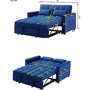 FANYE Modern Minimalist Living Room Loveseat Sofa Couch W/Pull Out Sleeper Couch Bed & Adjustable Backrest Convertible Twin Size Sofabed Bring Side Storage Pockets for Home Apartment Office
