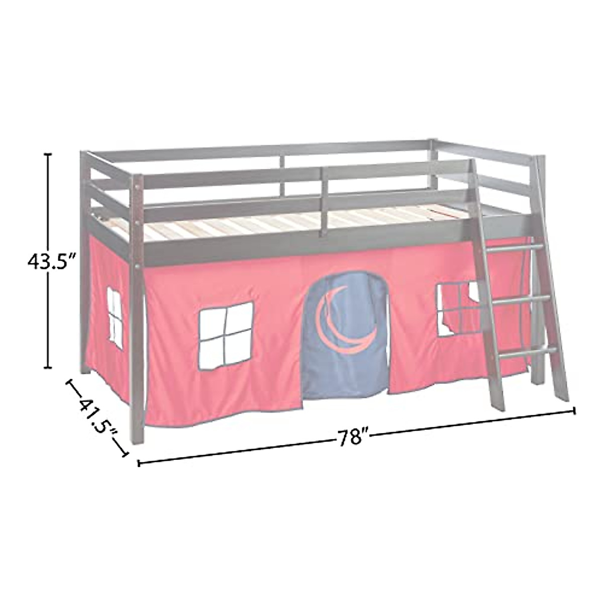 Alaterre Furniture Roxy Pine Twin Junior Loft Bed, Espresso with Red & Blue Tent