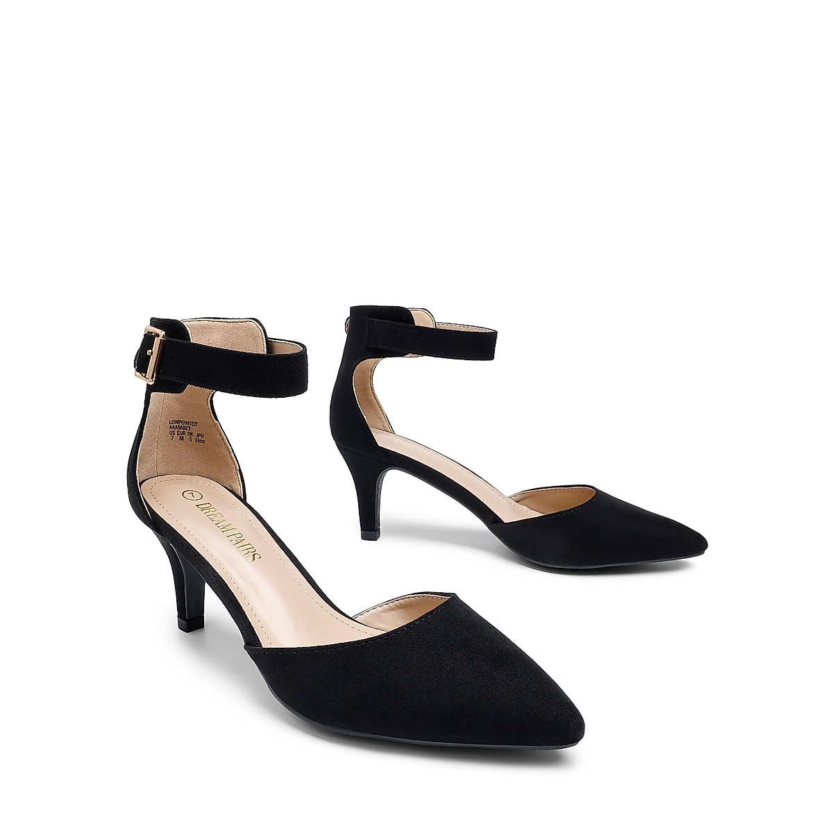 DREAM PAIRS Women's Lowpointed Black Suede Low Heel Dress Pump Shoes - 9 M US