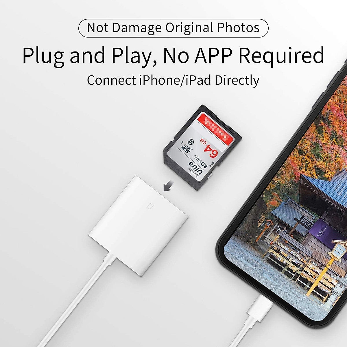 Lightning to SD Card Camera Reader for iPhone iPad,(Apple MFi Certified) SD Card Reader for iPhone,Trail Camera Viewer SD Memory Card Reader Adapter for iPhone 14/13/12/11/XS/XR/X/8/7/iPad,Plug & Play