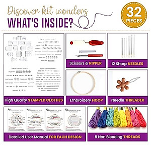 ARTIFICAY 4Set Embroidery kit for Beginners with Embroidery Patterns, Embroidery Kits for Kids, Needlepoint Kits for Beginners, Beginner Embroidery kit for Adults, Ideal Hand Embroidery kit to Learn