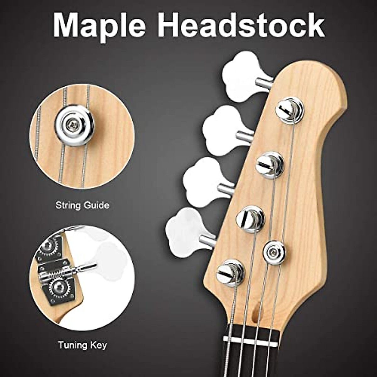 Electric Bass Guitar, Safeplus Starters Beginner Guitar Full Size 4 String Package with Guitar Bag, Strap, Guitar pick, Amp cord (Yellow)