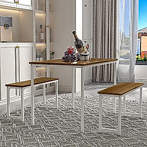 Bonzy Home Dining Table Set for 4, 43" Kitchen Table Set with 2 Benches Space Saving Dining Room Table Set for Apartment Small Space