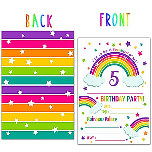 ukebobo 5th Rainbow Birthday Party Invitations with Envelopes – Birthday Party Invitations, Rainbow Party Decorations– 20 Cards With Envelopes（c03-05）