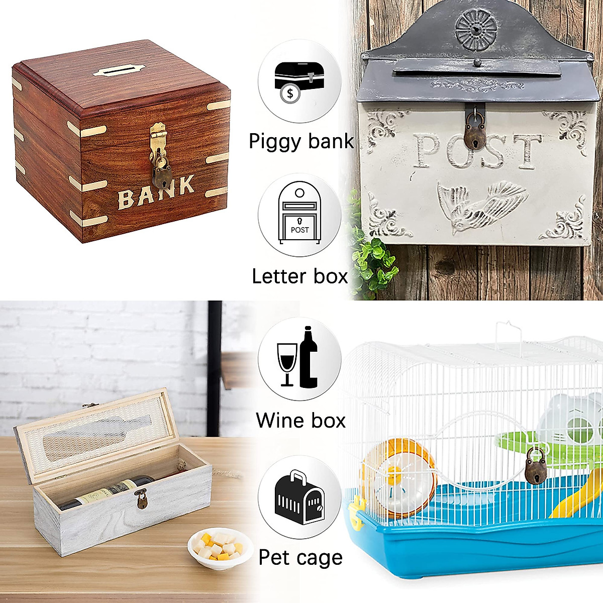 Alles Mini Small Padlock 8 Pcs Antique Padlocks Mini Little Vintage Lock with Key for Jewelry Box,Wedding Card Box,Treasure Chest, Wine Box, Diary Book and More - Bronze