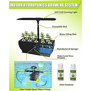 9 Pods Hydroponics Growing System, MYTOL Herb Garden Kit Indoor With 24W 96 LED Grow Light, Smart Quiet Automatic Water Pump, Automatic Timer, Height & Angle Adjustable for Vegetables, Flowers, Fruits