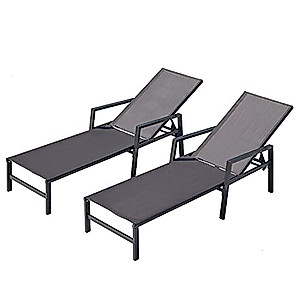 VARVIND Outdoor Patio Lounge Chair Set of 2, Aluminum Chaise Lounge Outdoor with 5 Adjustable Backrest Positions, Outdoor Patio Chaise Lounge Chairs Suitable for Backyard, Balcony, Poolside (Grey)