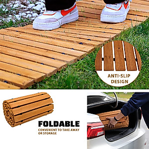 Worth Garden 9 ft. Wooden Garden Pathway - 17 in. W Roll Out Straight Walkway for Outdoor Patios, Gardens, Yard, Beach Boardwalks, Wedding Party - Decorative Wood Path - Metal Wire Connection