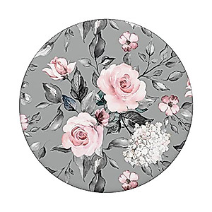 Purple Pink Flowers Purple Floral and Gray Leaves Pattern PopSockets Swappable PopGrip