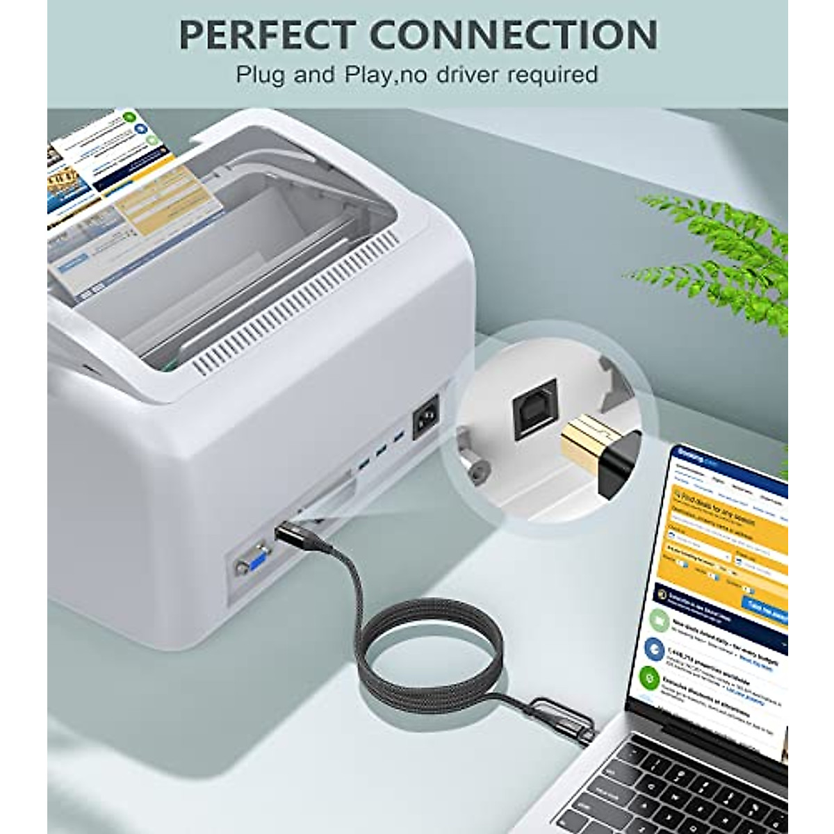 2-in-1 USB-A/C to USB-B Printer Cable 6.6FT, USB C MIDI Cable Nylon Braid High-Speed Printer Cord for MacBook Pro/Air,Digital Piano MIDI Controller,HP Canon Dell Epson Brother Samsung-Black