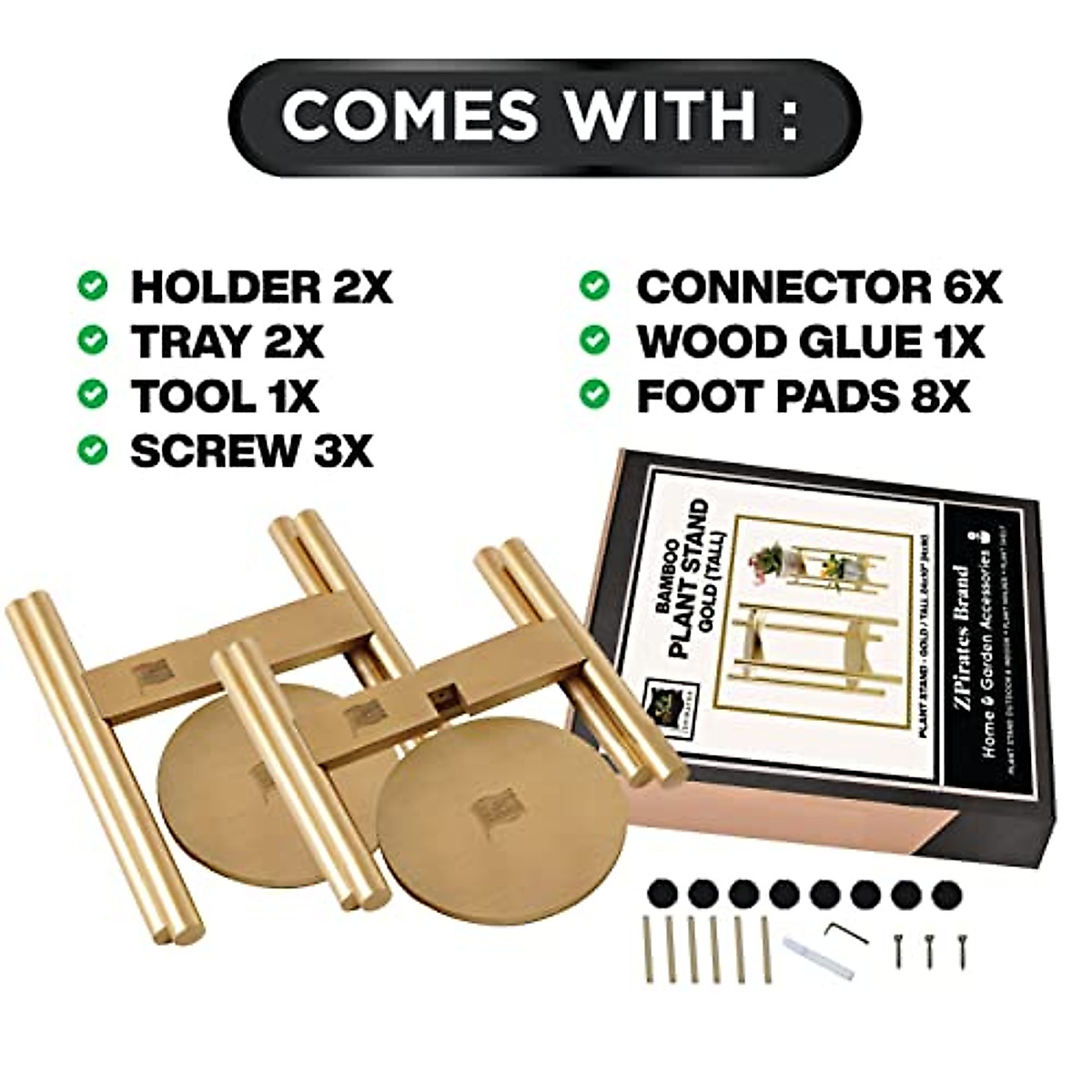 ZPirates Golden Tall Plant Stand Indoor - Tall 26-inch, 12-inch Wide Top - Holder for Small and Large Planter Pots and Flower Vases