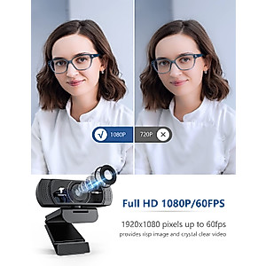 TECURS 1080P 60FPS Web Camera, HD Webcam with Microphone, Streaming Webcam with Tripod and Privacy Cover, Computer Camera for Calls/Conference, Zoom/Skype/YouTube, Laptop