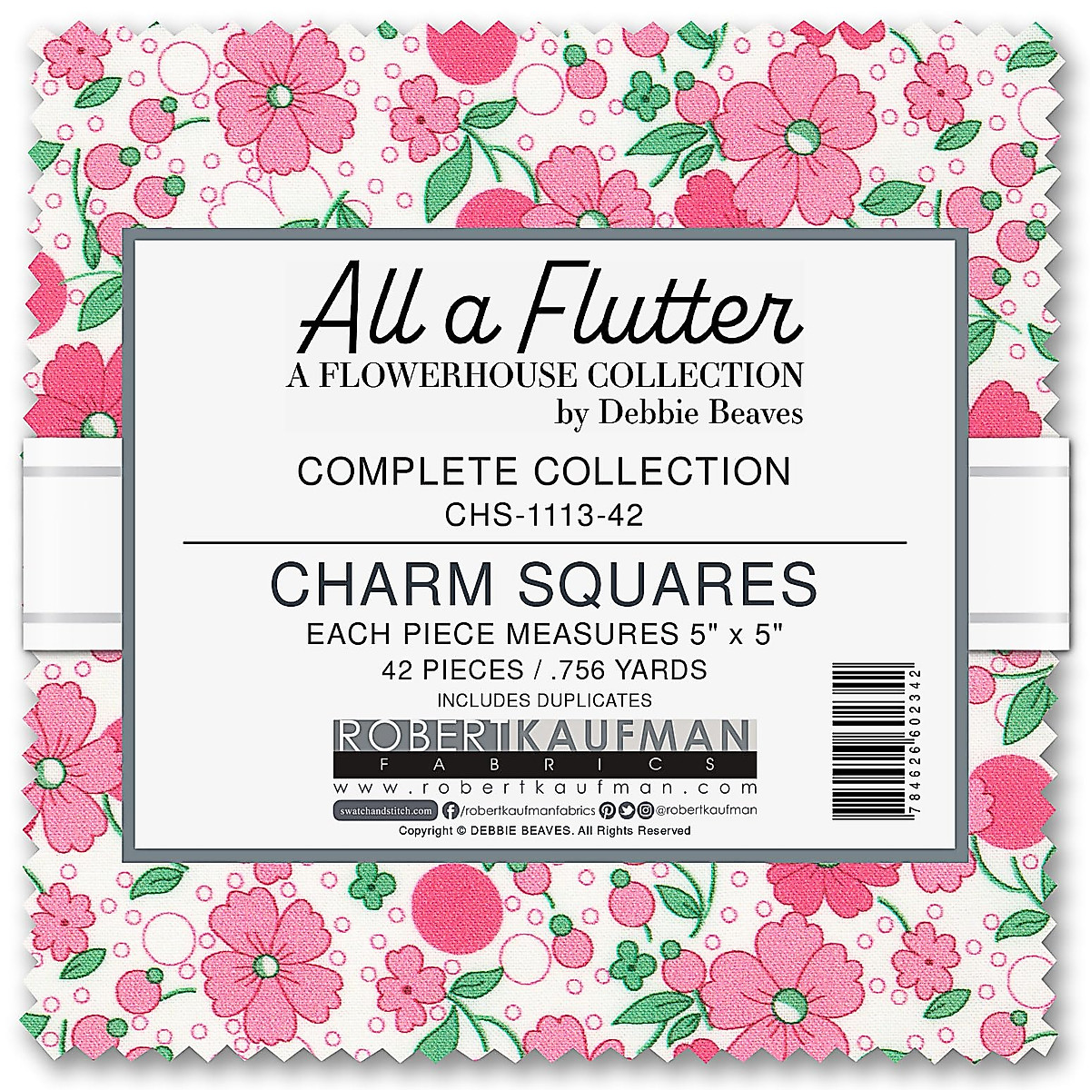 Debbie Beaves Flowerhouse All a Flutter Charm Square 42 5-inch Squares Robert Kaufman CHS-1113-42