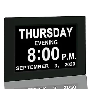 JALL 【New 2024】 Digital Calendar Alarm Day Clock - with 8" Large Screen Display, am pm, Multiple Alarms, for Impaired Vision People, The Aged Seniors, The Dementia, for Desk, Wall Mounted, Black