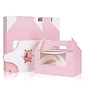 EUSOAR Cupcake Containers with Holders, 50pcs 6.3" x 3.5" x 3.0" Cupcake Carrier with Window Insert and Handle, Bakery Wrapping Party Favor Packing Togo Take-Out Cupcake Muffin Carry Boxes Container