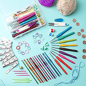 73 Piece Crochet Kit for Beginners Adults and Kids, Premium Crochet Set with 21 Crochet Hooks Set and 1500 Yards of Yarn for Crocheting Kit, Canvas Tote Bag and Lots More - Beginner Crochet Kit