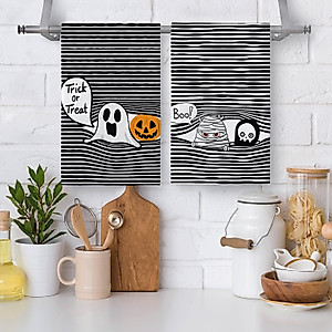 Cukemip Halloween Kitchen Dish Towels Set of 2,Halloween Kitchen Decor, Funny Halloween Hand Towels, Soft Absorbent Spooky Tea Towels dishclothes Gifts Holiday Farmhouse Home Decor 16x24 Inch