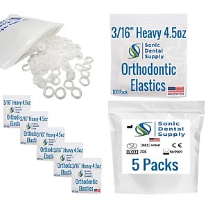 3/16 Inch Orthodontic Elastic Rubber Bands - 500 Pack - Clear Latex Free, Heavy 4.5 Ounce Small Rubberbands, Braces, Dreadlocks Hair Braids, Tooth Gap, Packaging, Crafts - Sonic Dental - Made in USA