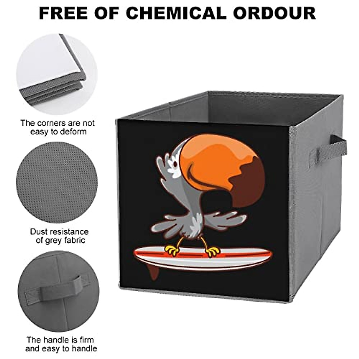 Funny Toucan Surfing Board Canvas Collapsible Storage Bins Cube Organizer Baskets with Handles for Home Office Car